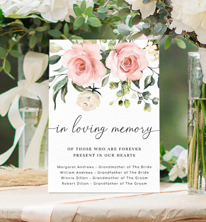 Darcy Floral Pink | Printable In Loving Memory Sign Template – Black ...