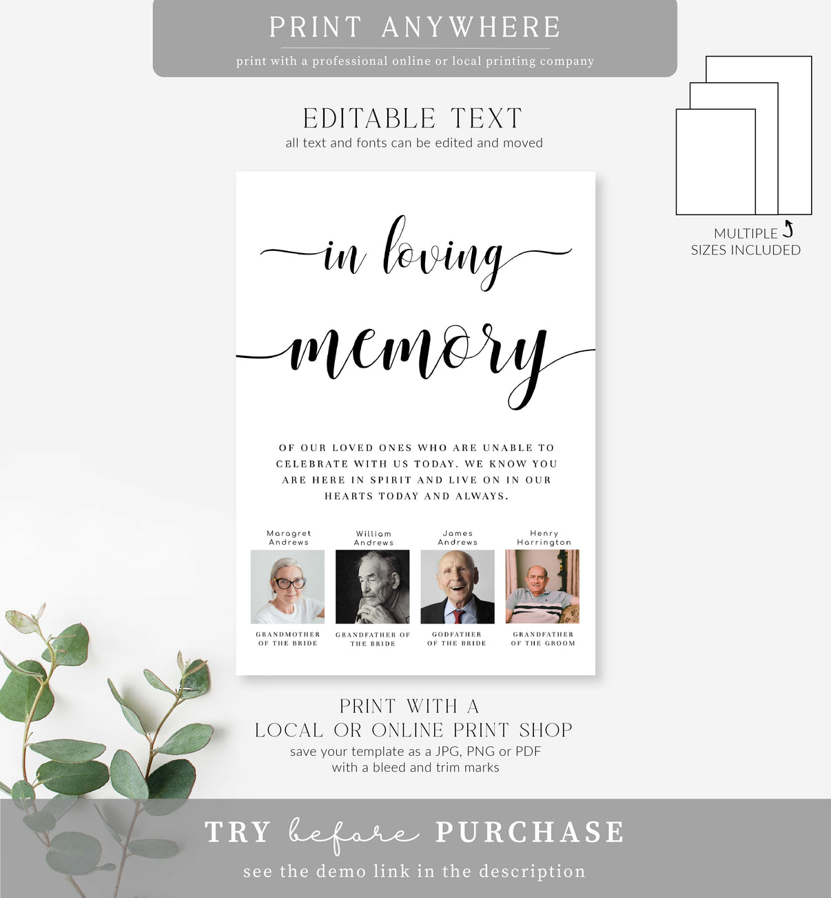 Leyton Script White | Printable In Loving Memory Sign template – Black ...