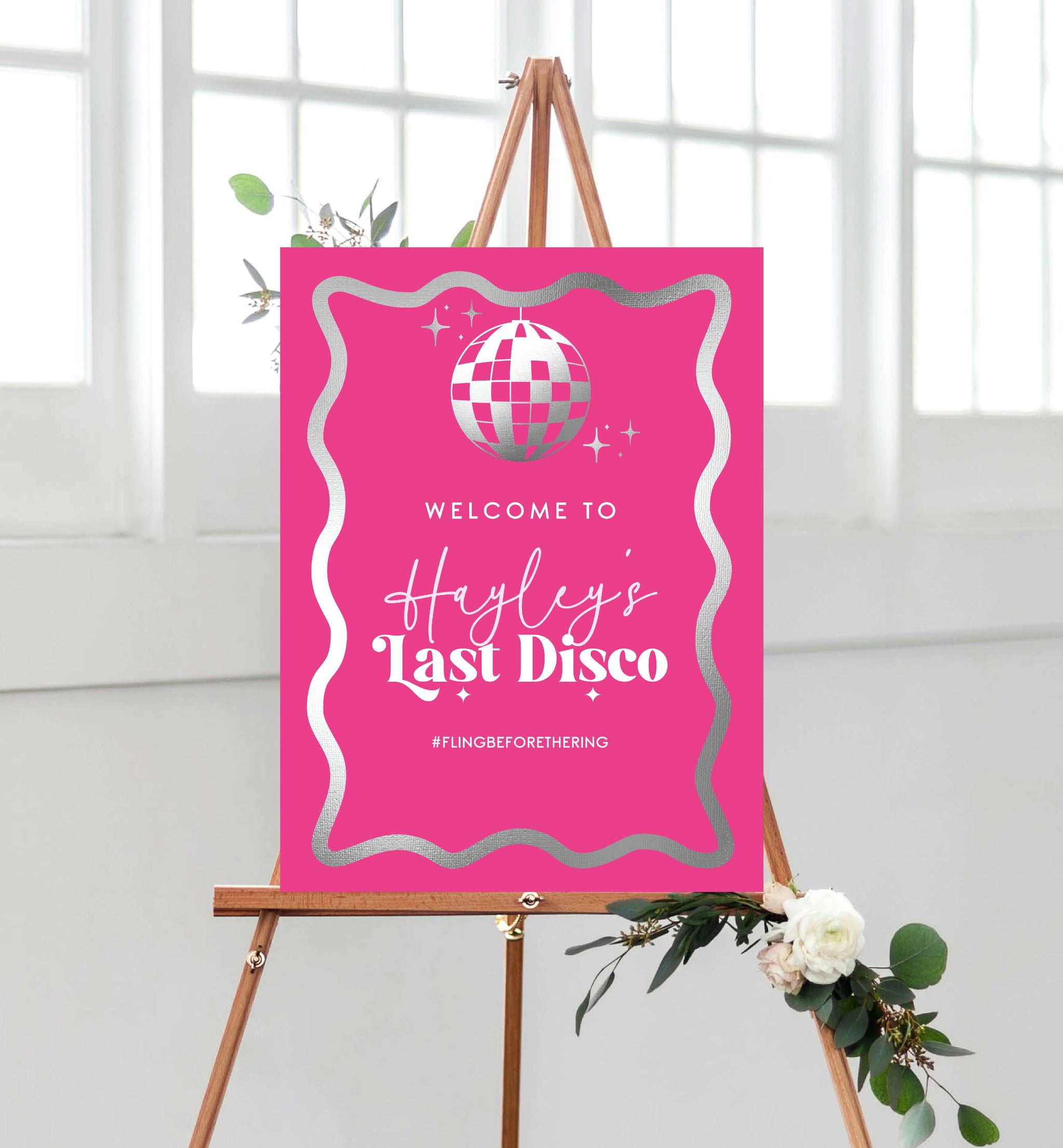 Wave Hot Pink Silver | Printable Last Disco Welcome Sign Template ...