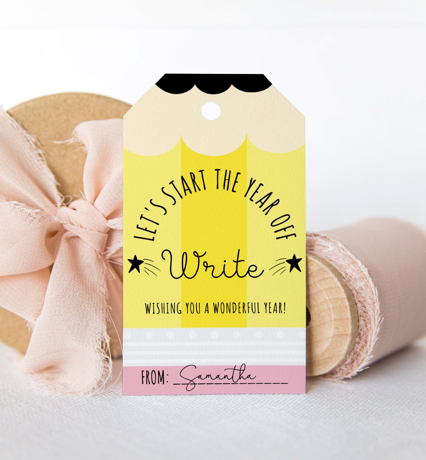 Pencil | Printable Let's Start The Year Write Favour Tag Template ...