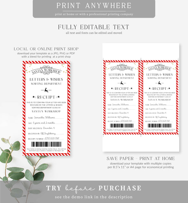 Santa's Workshop Red | Printable Letter To Santa Receipt Template ...