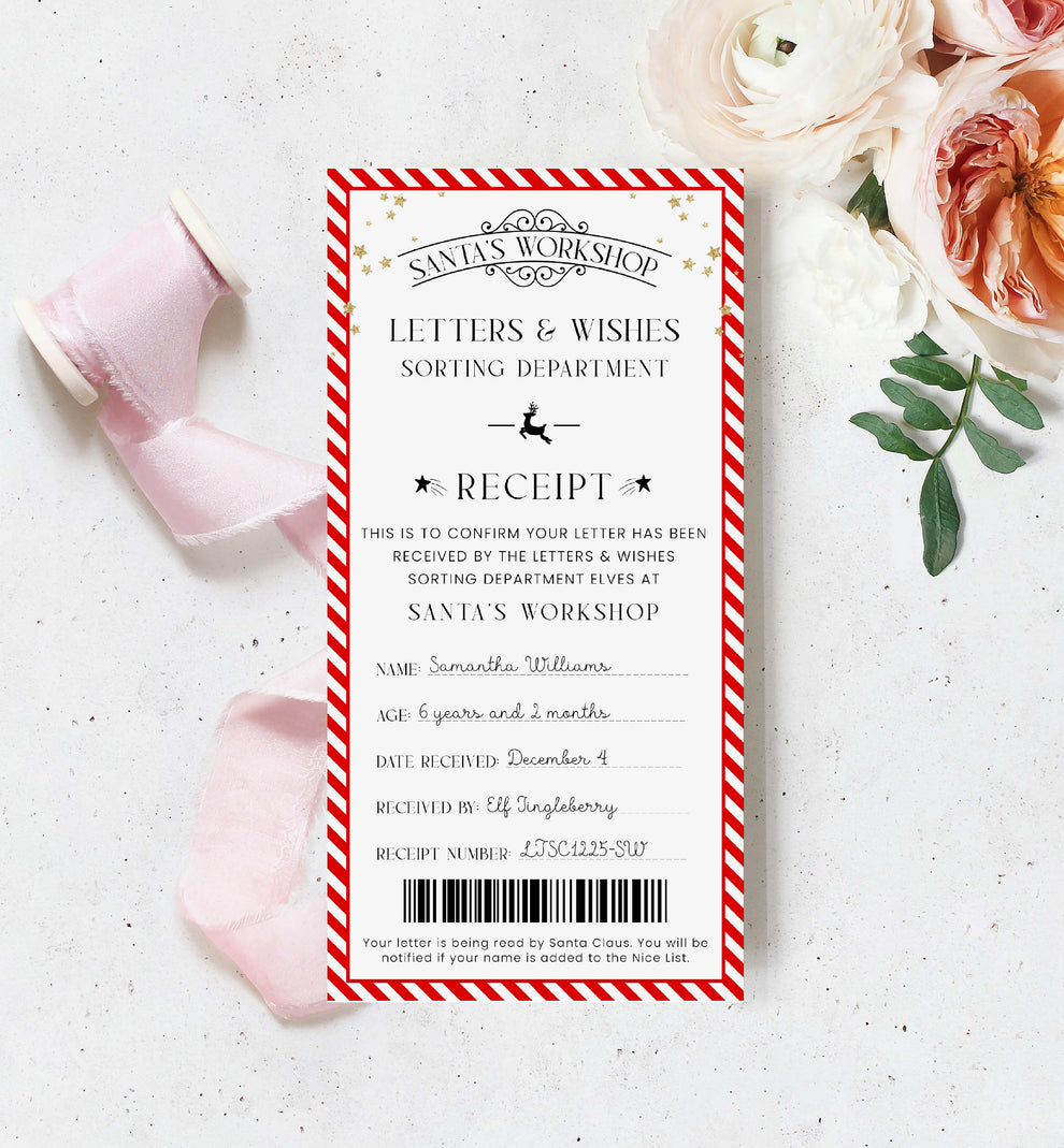 Santa's Workshop Red | Printable Letter To Santa Receipt Template ...