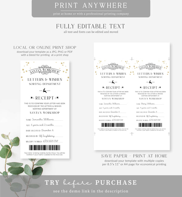 Santa's Workshop White | Printable Letter To Santa Receipt Template ...