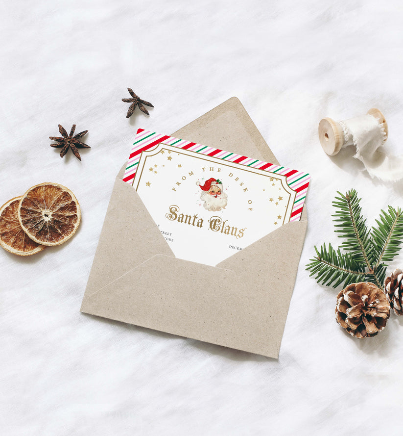 Santa's Workshop Pink Multi | Printable Christmas Santa Letter and Nic ...