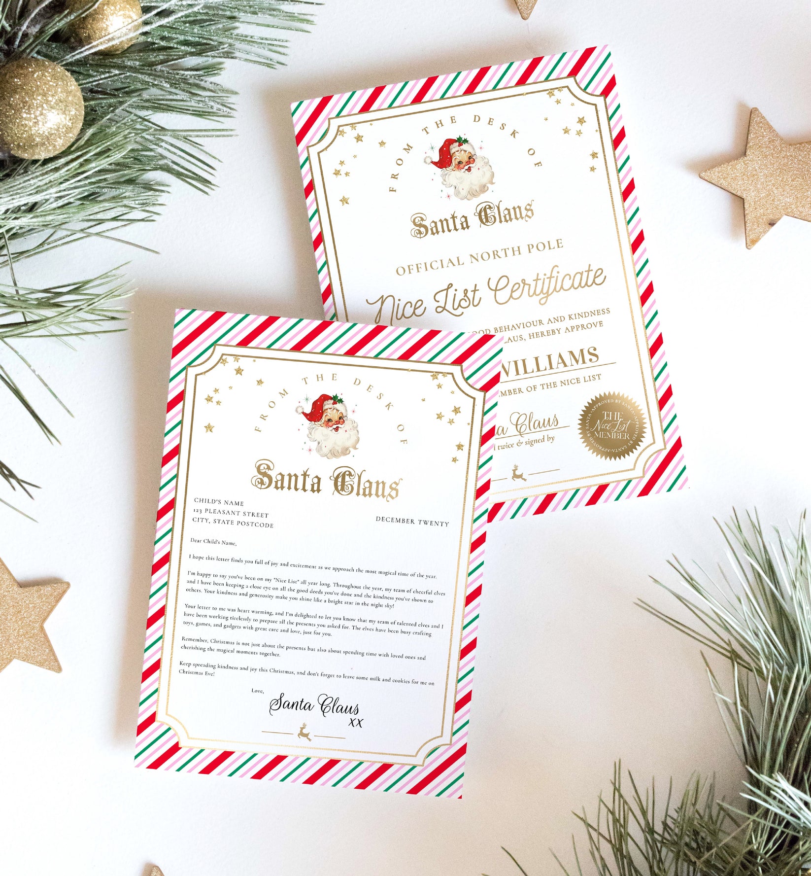 Santa's Workshop Pink Multi | Printable Christmas Santa Letter and Nic ...