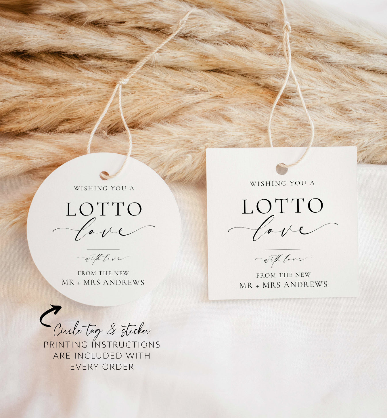 Ellesmere White | Printable Lotto Love Favour Tag Template – Black Bow ...