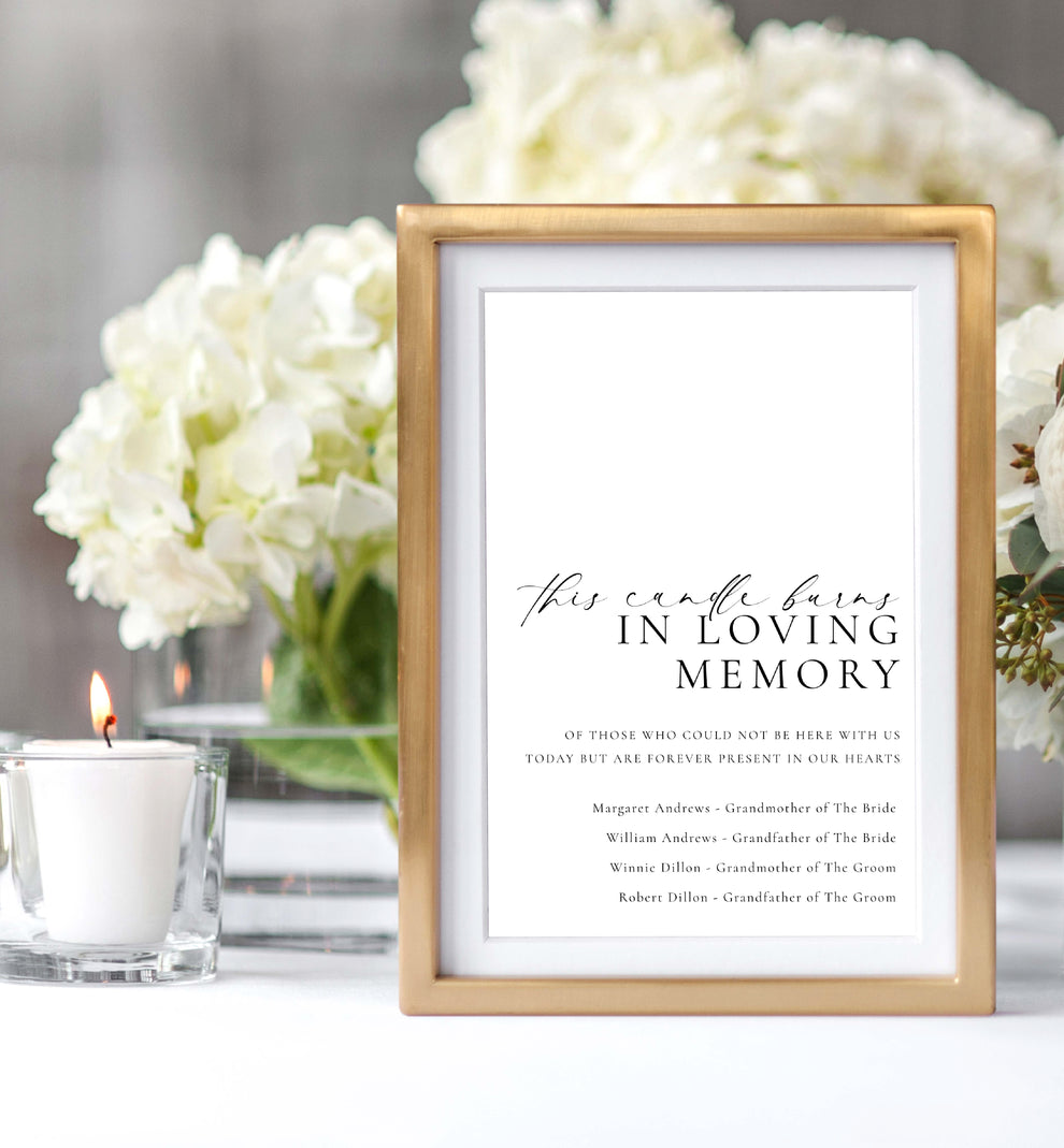 Ellesmere White | Printable Loving Memory Sign Template – Black Bow Studio