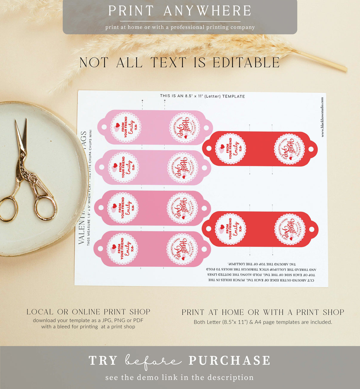 Valentine Pink | Printable Valentine Lollipop Tag Template – Black Bow ...