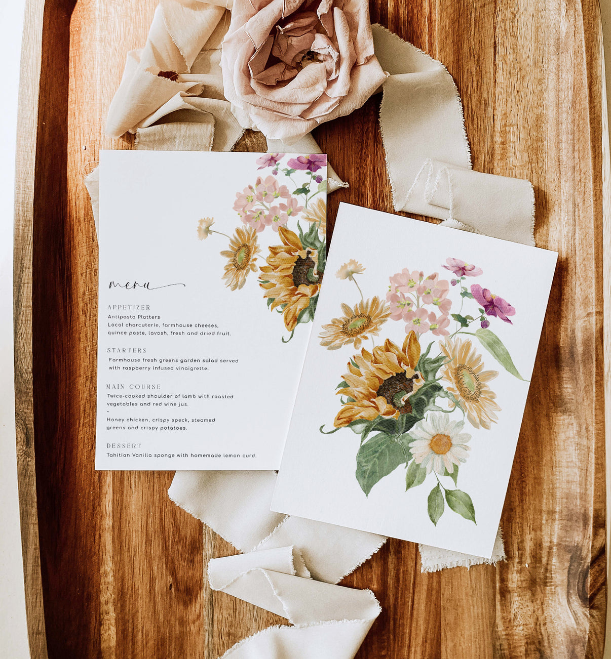 Mews Floral White | Printable Menu Template – Black Bow Studio