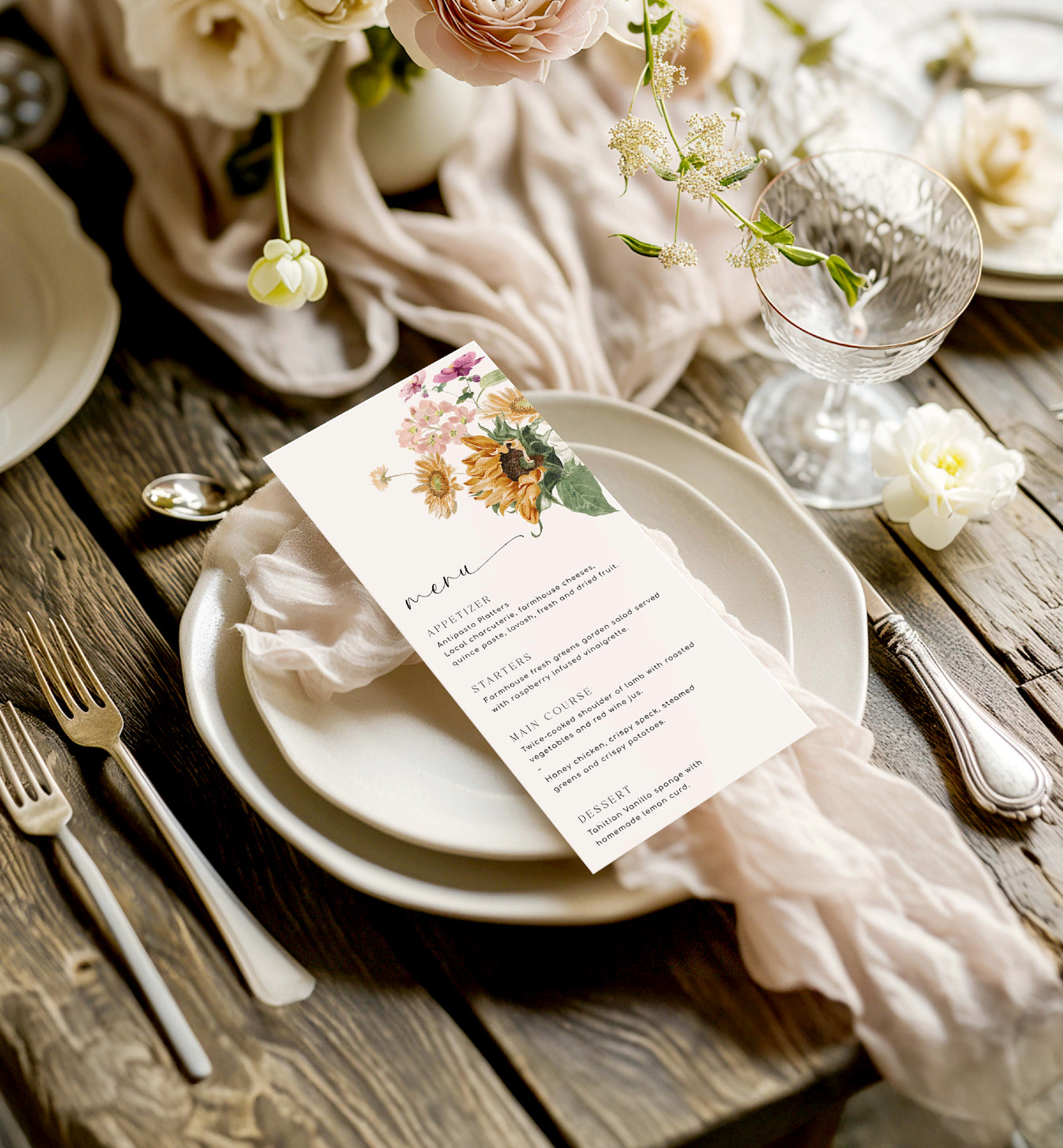 Mews Floral White | Printable Menu Template – Black Bow Studio