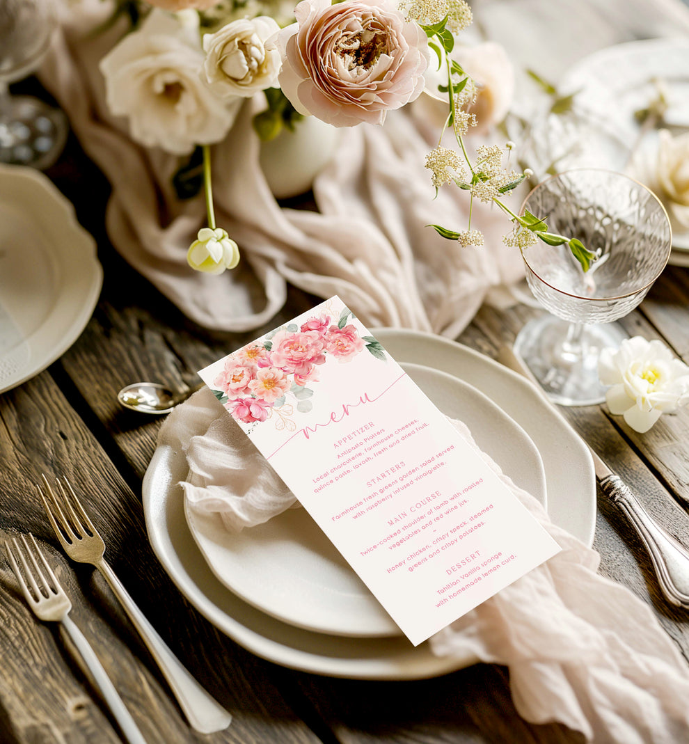 Piper Floral White | Printable Menu Template – Black Bow Studio