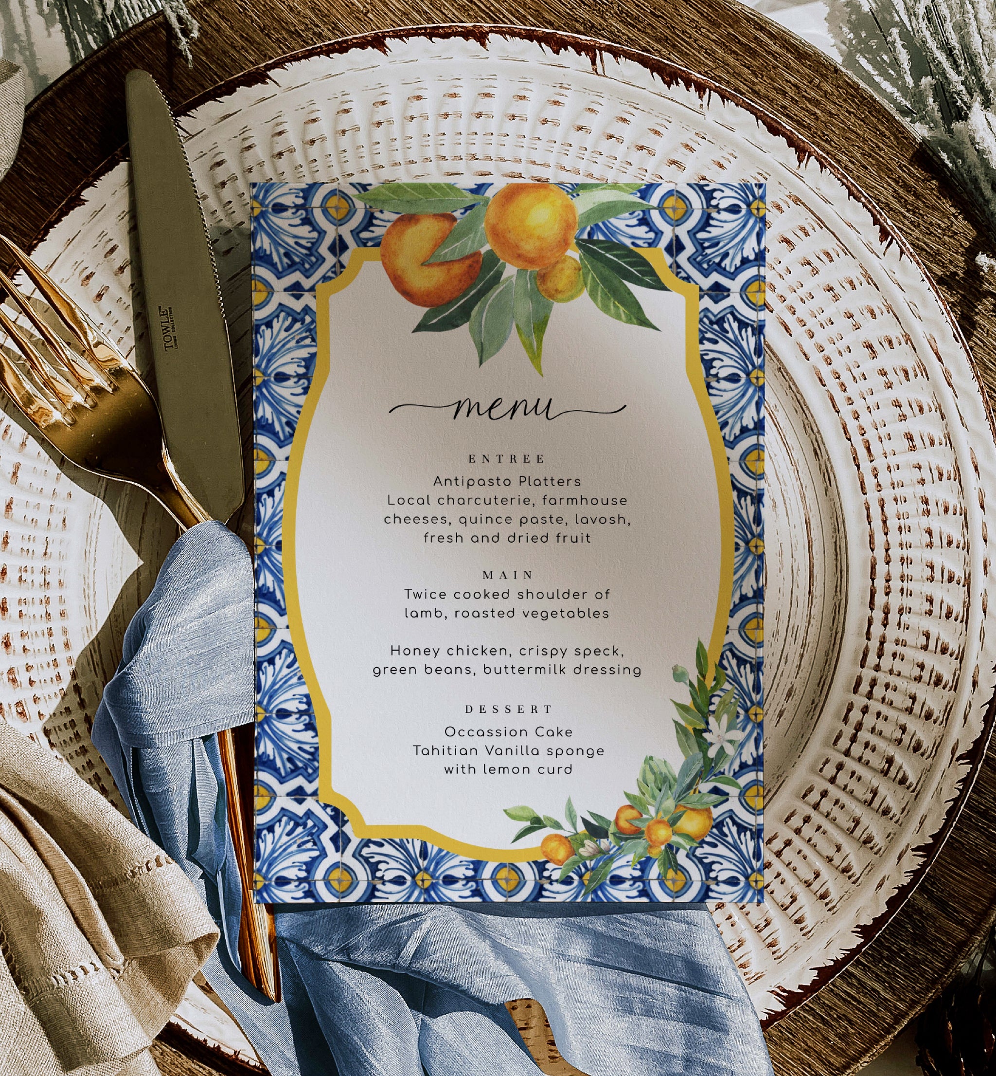 Positano Oranges | Printable Menu Template – Black Bow Studio