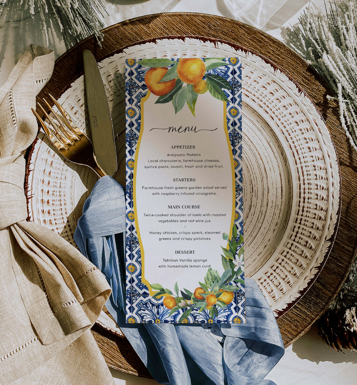 Positano Oranges | Printable Menu Template – Black Bow Studio