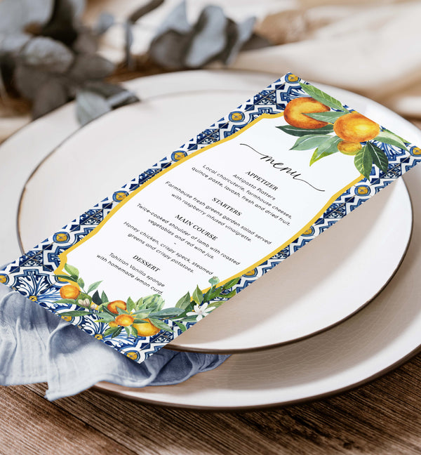 Positano Oranges | Printable Menu Template – Black Bow Studio