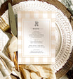 Gingham Tan Teddy Bear | Printable Menu Template – Black Bow Studio
