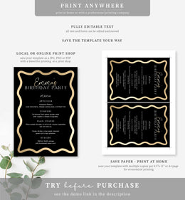 Wave Black Gold | Printable Menu Template – Black Bow Studio