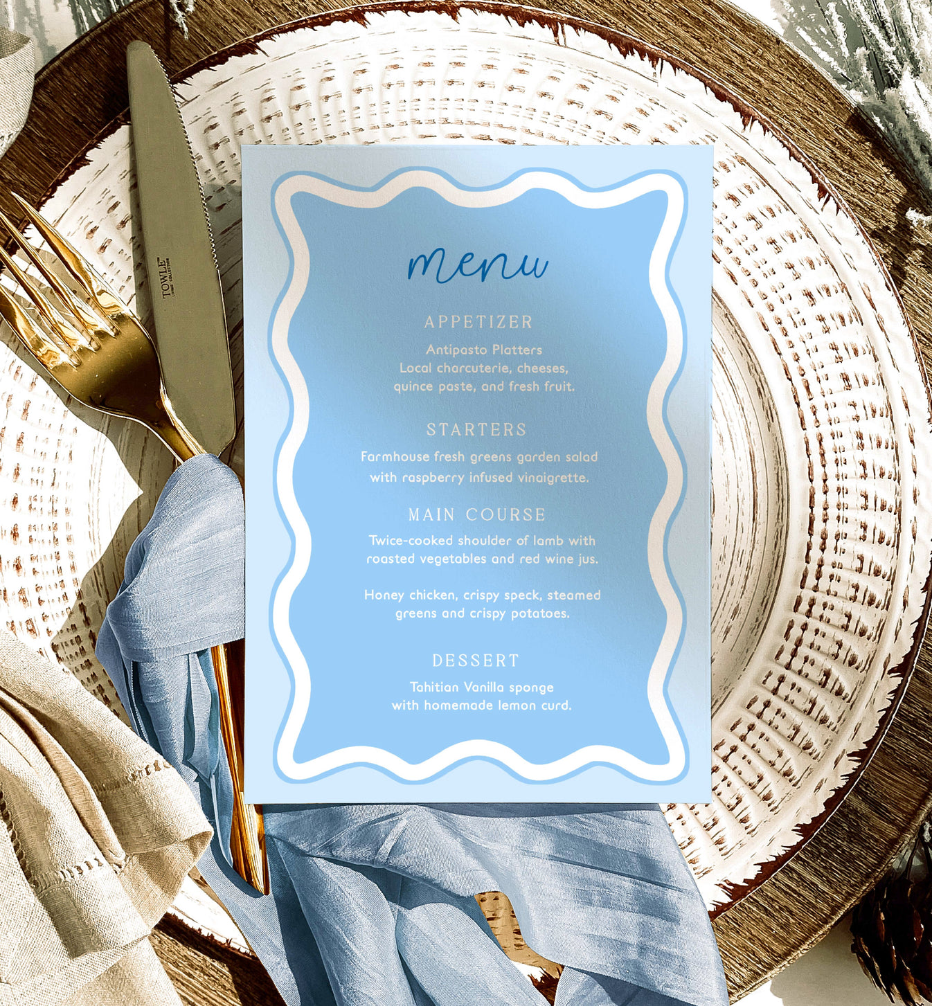 Wave Blue | Printable Menu Template – Black Bow Studio