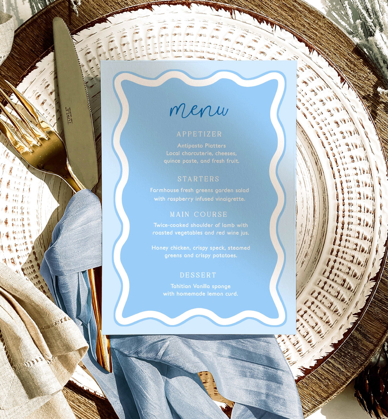 Wave Blue | Printable Menu Template – Black Bow Studio