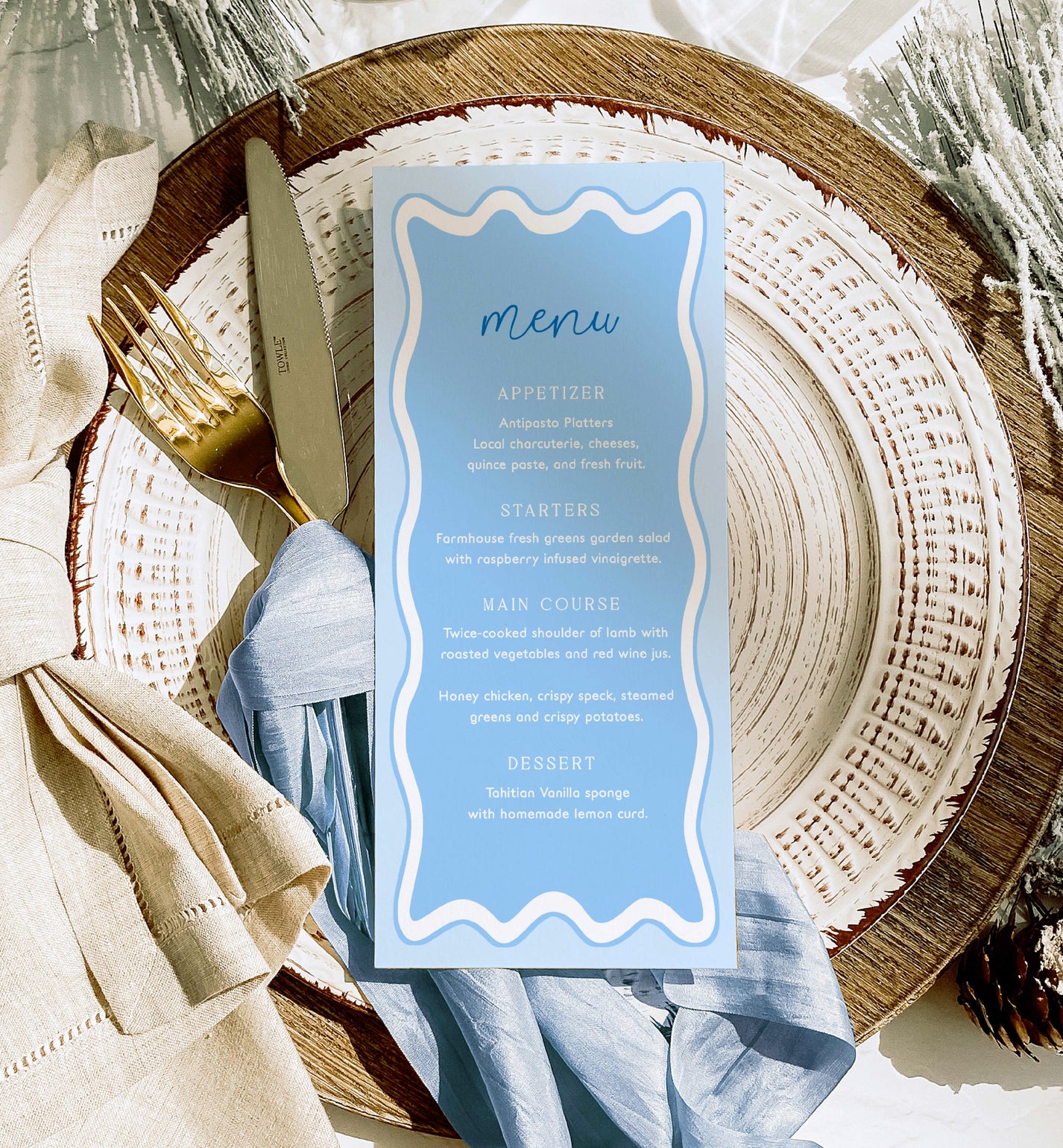 Wave Blue | Printable Menu Template – Black Bow Studio
