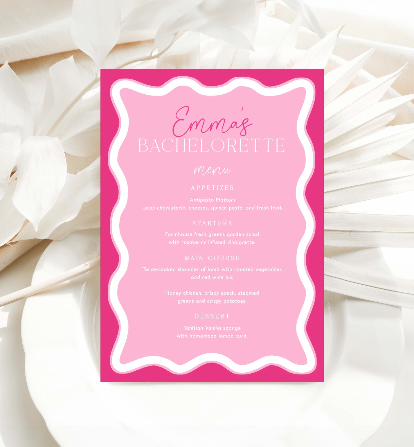 Wave Hot Pink| Printable Menu Template – Black Bow Studio