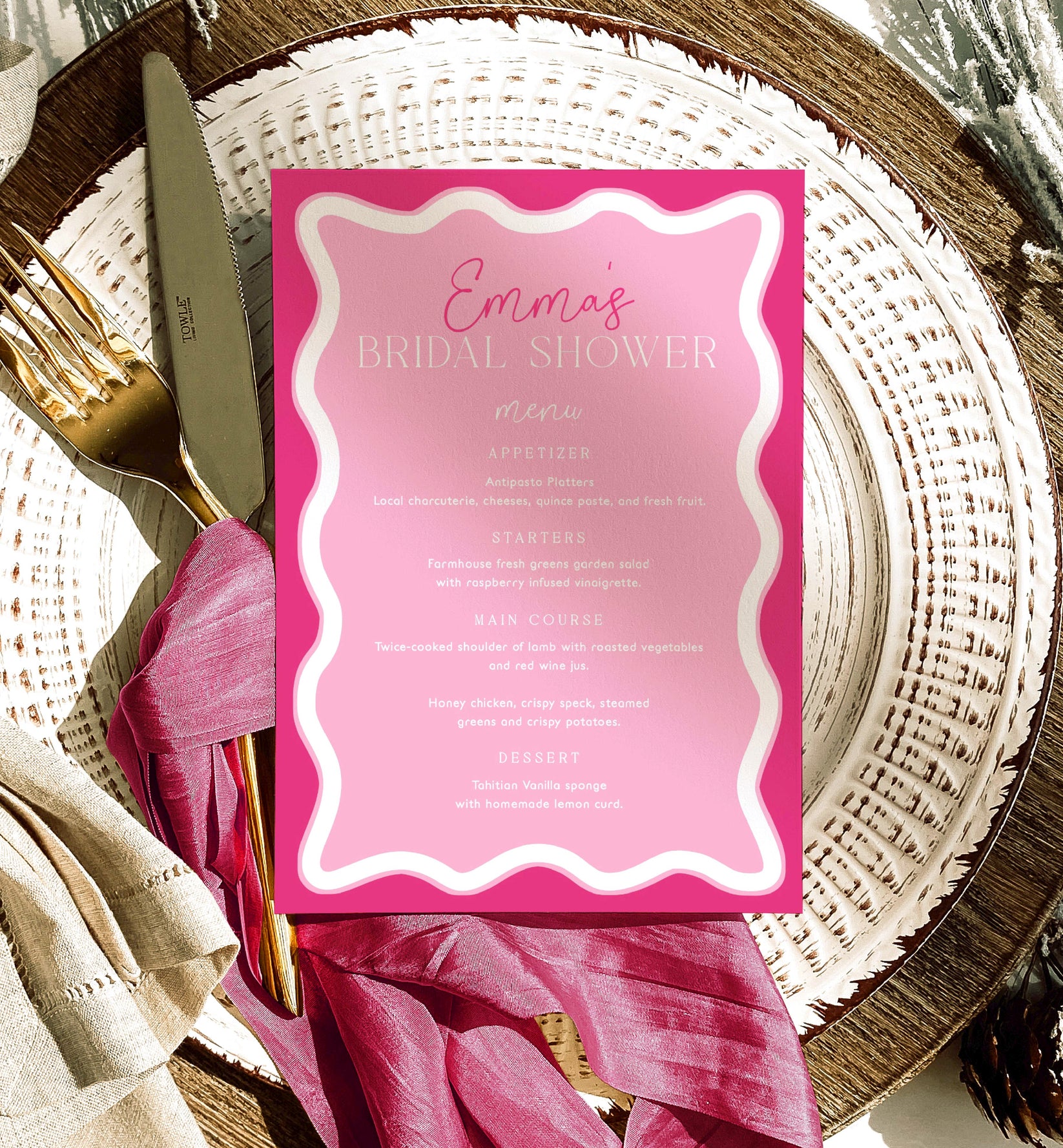 Wave Hot Pink| Printable Menu Template – Black Bow Studio