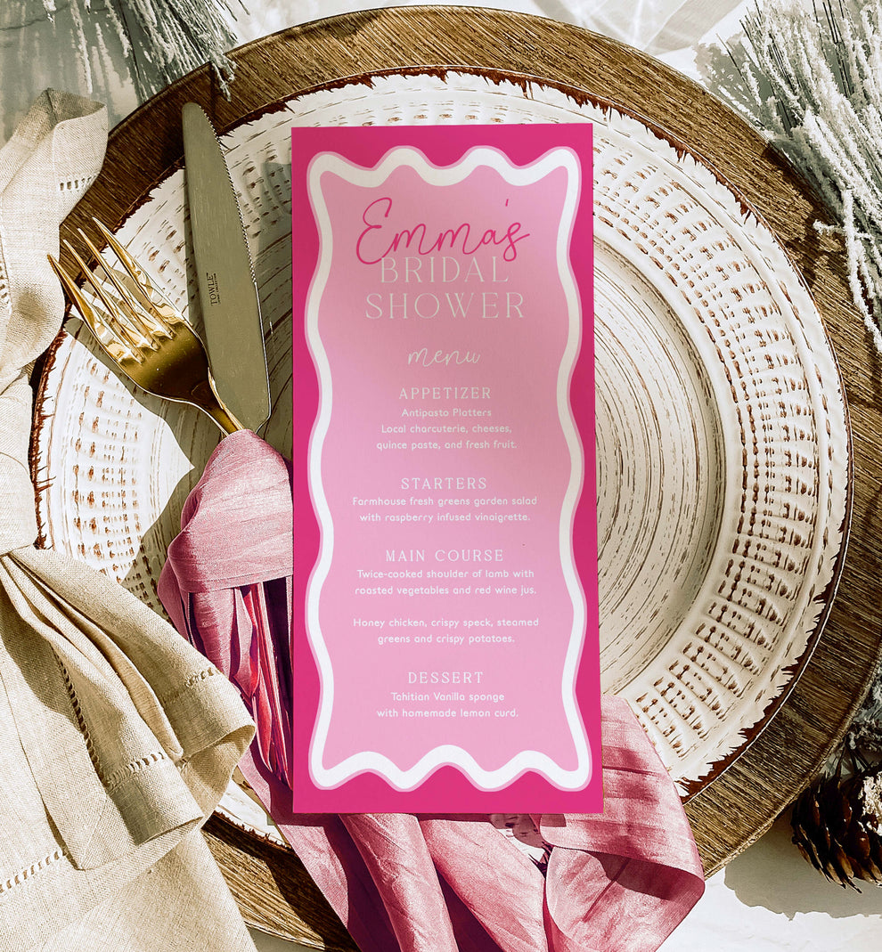 Wave Hot Pink| Printable Menu Template – Black Bow Studio