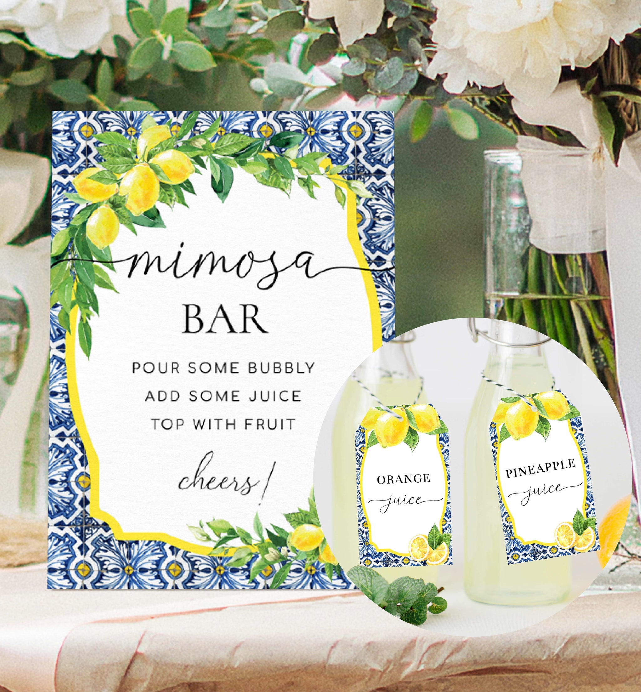 Positano Lemons | Printable Mimosa Bar Sign and Juice Tags Template ...