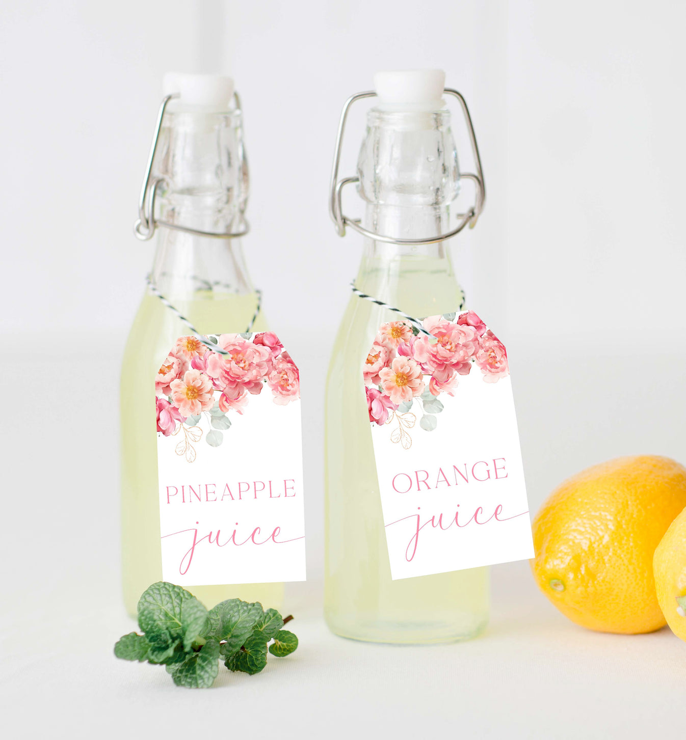 Piper Floral Pink | Printable Momosa Bar Sign and Juice Tags Template ...