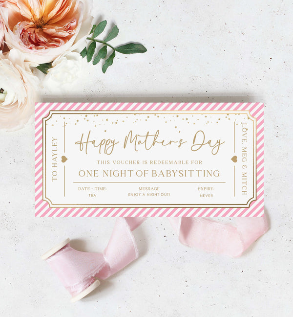 Paintly Pink Gold | Printable Mother's Day Babysitting Gift Voucher Te ...