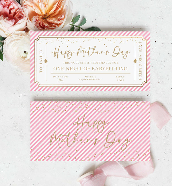 Paintly Pink Gold | Printable Mother's Day Babysitting Gift Voucher Te ...