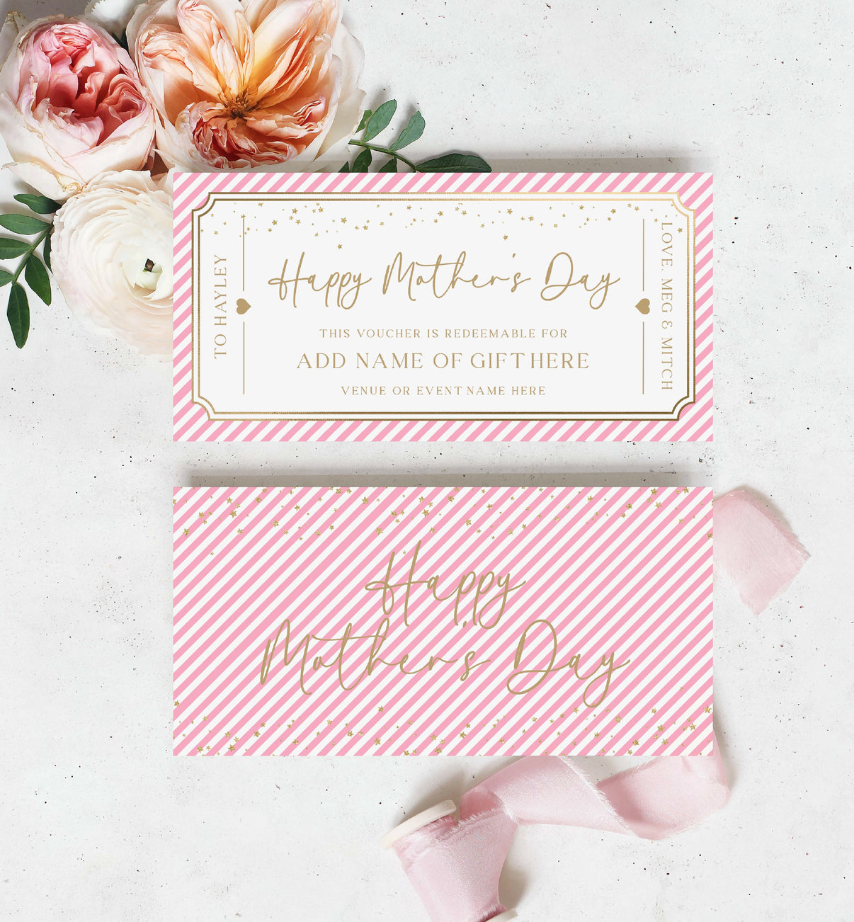 Stripe Pink Gold | Printable Mother's Day Gift Voucher Template – Black ...
