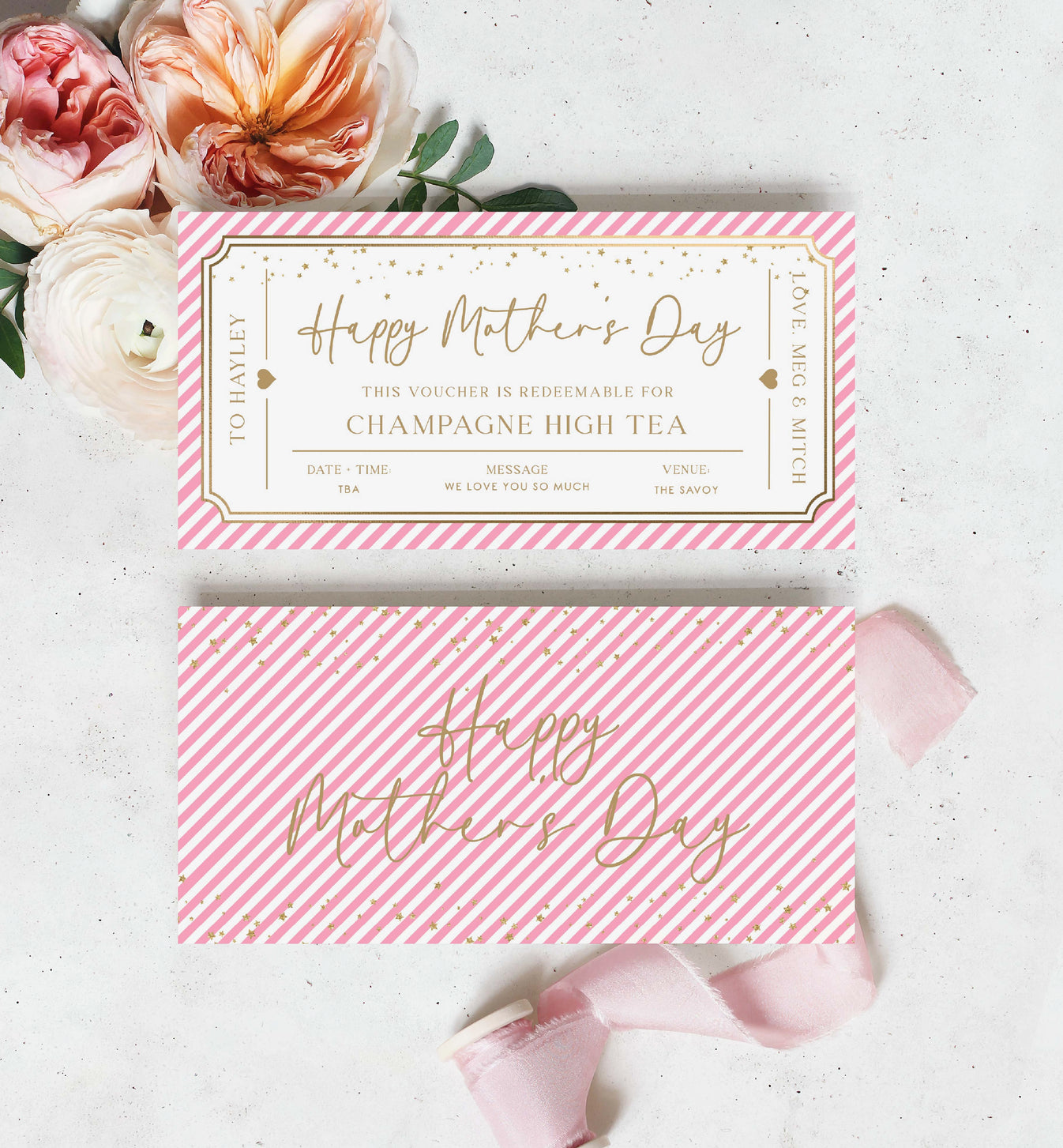Paintly Pink Gold | Printable Mother's Day HigH Tea Gift Voucher Templ ...