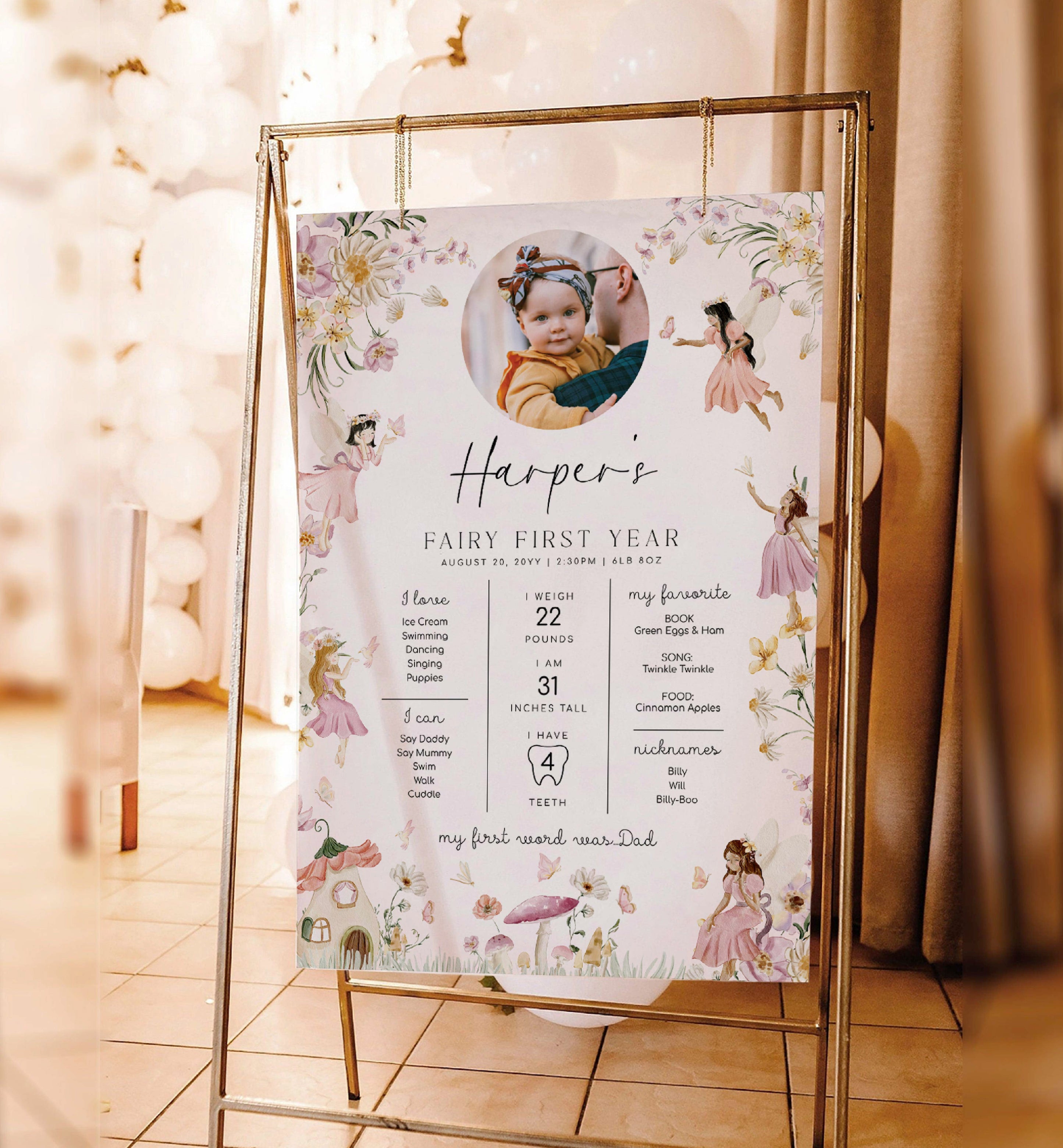 Fairy Multi | Printable First Birthday Milestone Sign Template – Black ...