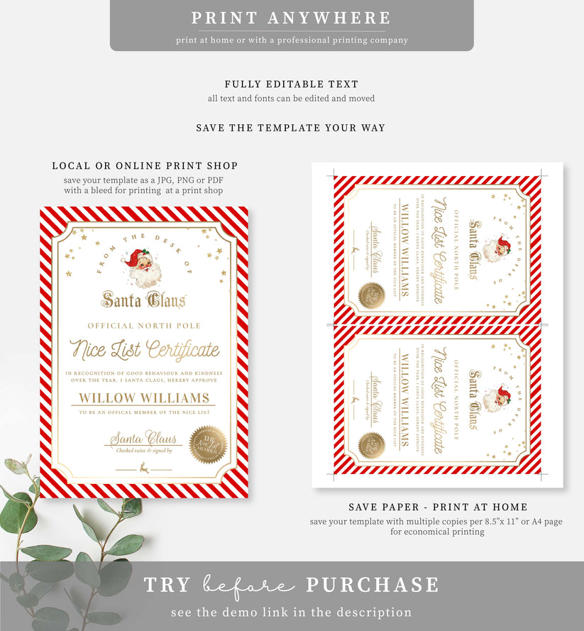 Santa's Workshop Red | Printable Christmas Santa Letter and Nice List ...