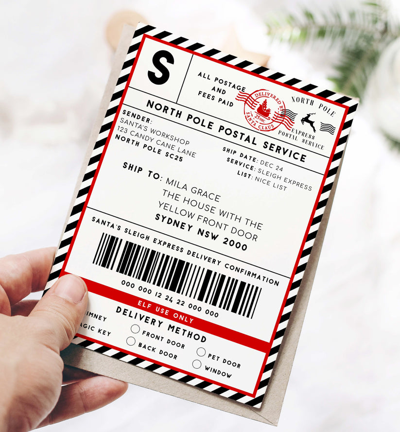 Santa's Workshop Black Red | Printable Christmas Shipping Label Templa ...