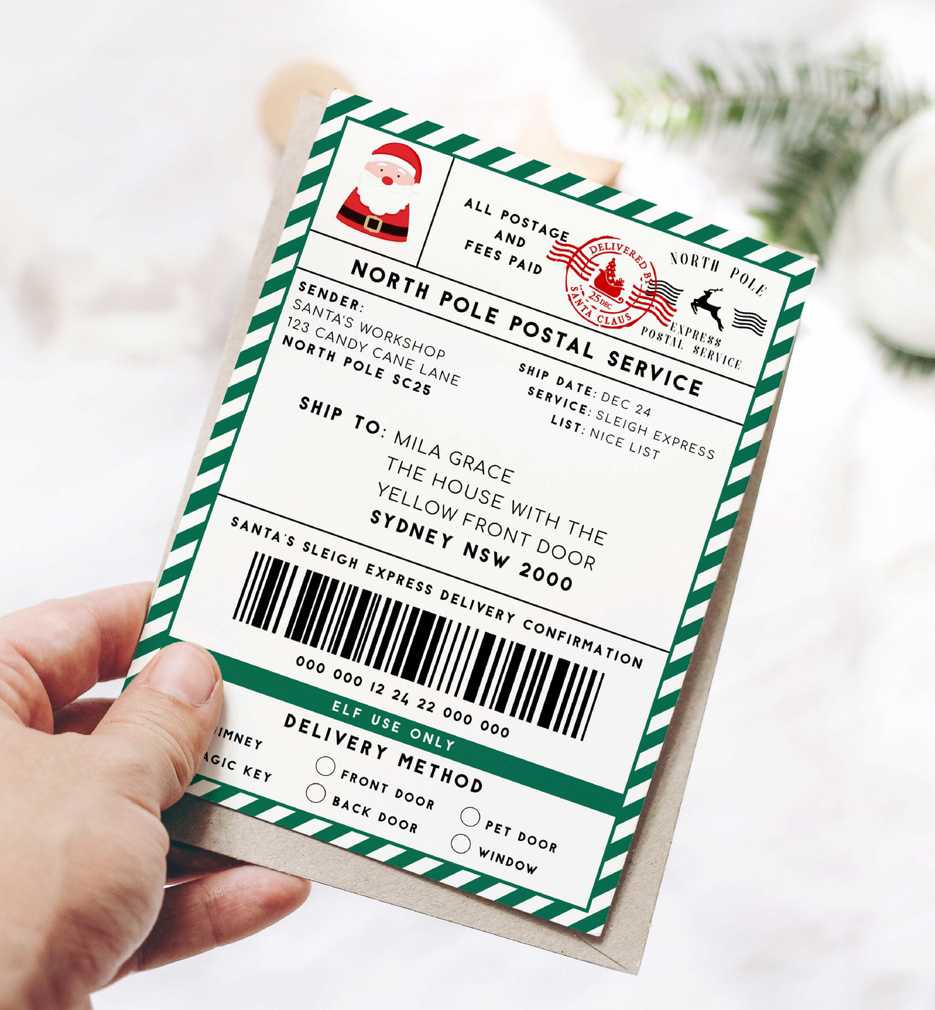 Santa's Workshop Green | Printable Christmas Shipping Label Template ...