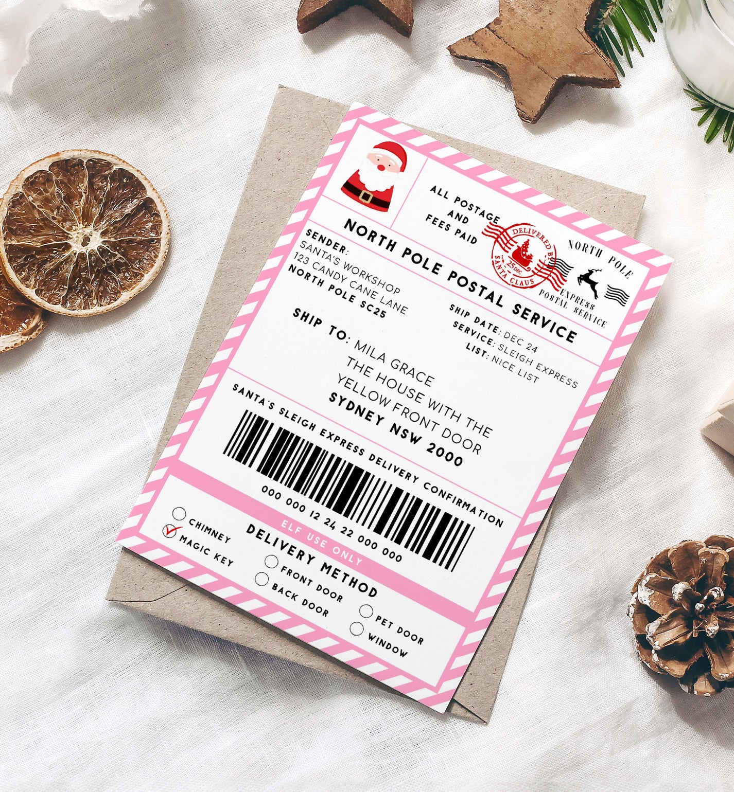 Santa's Workshop Pink | Printable Christmas Shipping Label Template ...