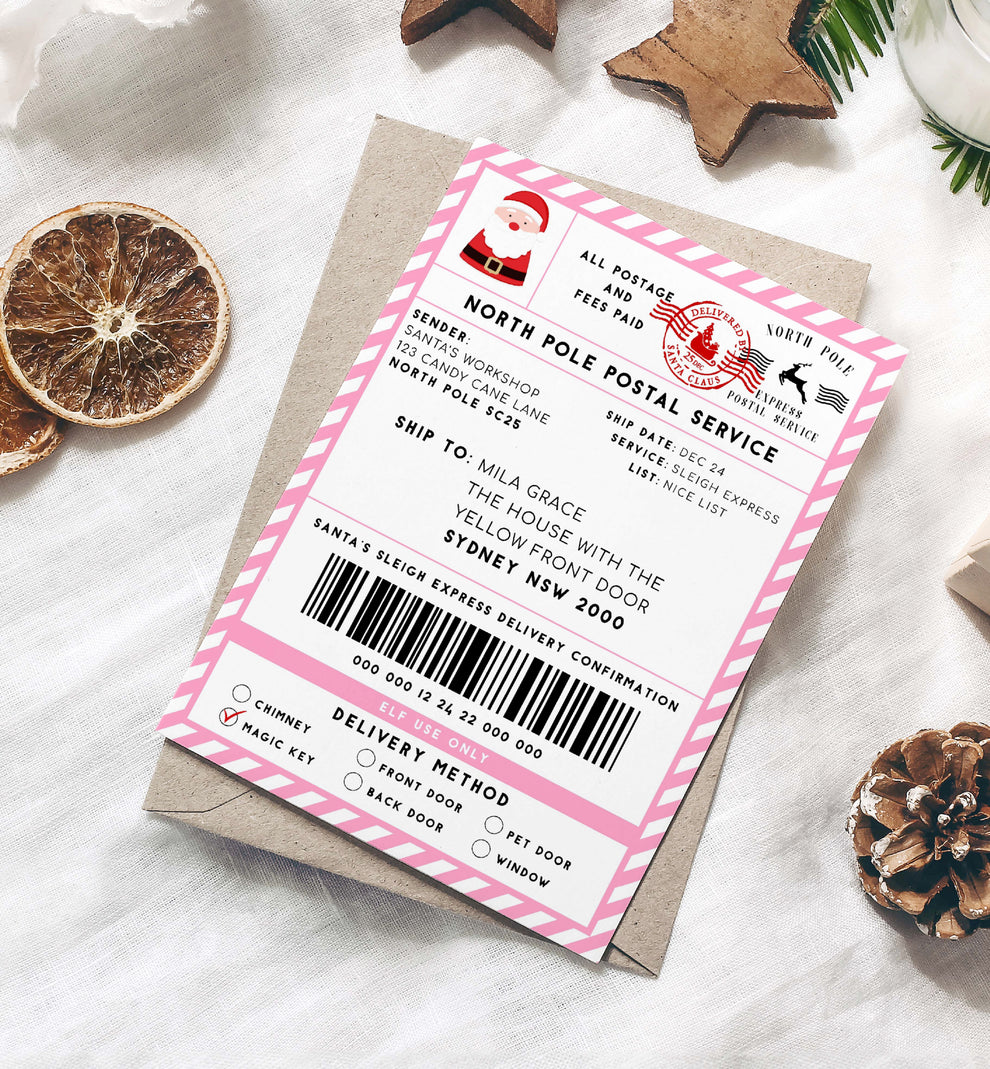 Santa's Workshop Pink | Printable Christmas Shipping Label Template ...