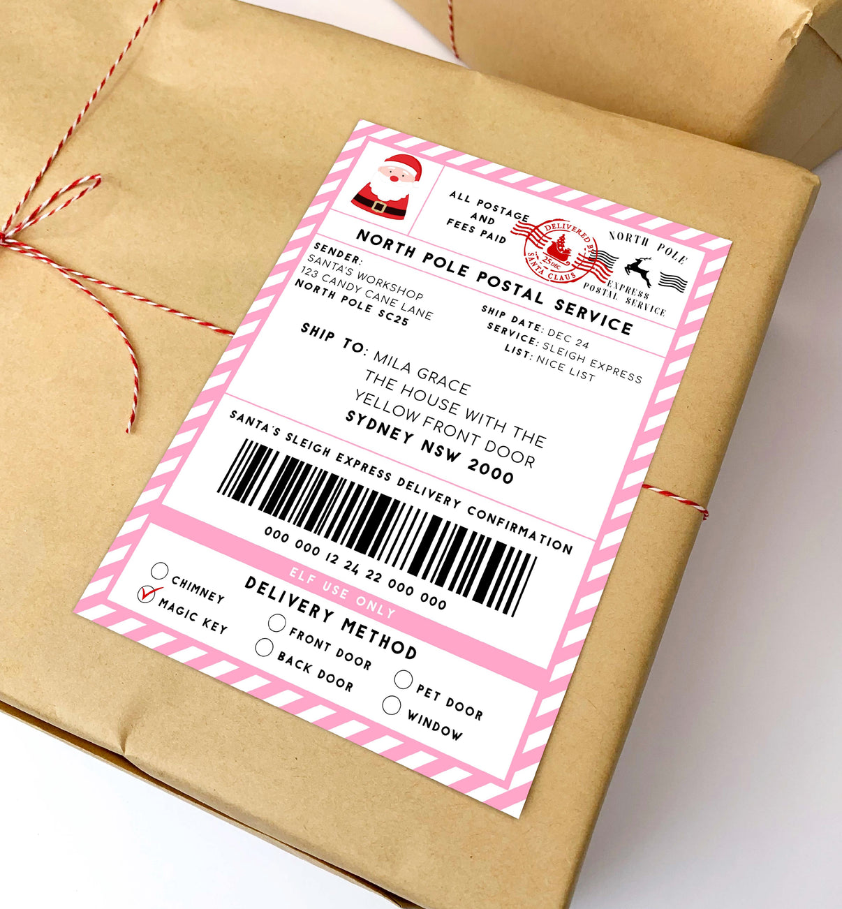 Santa's Workshop Pink | Printable Christmas Shipping Label Template ...