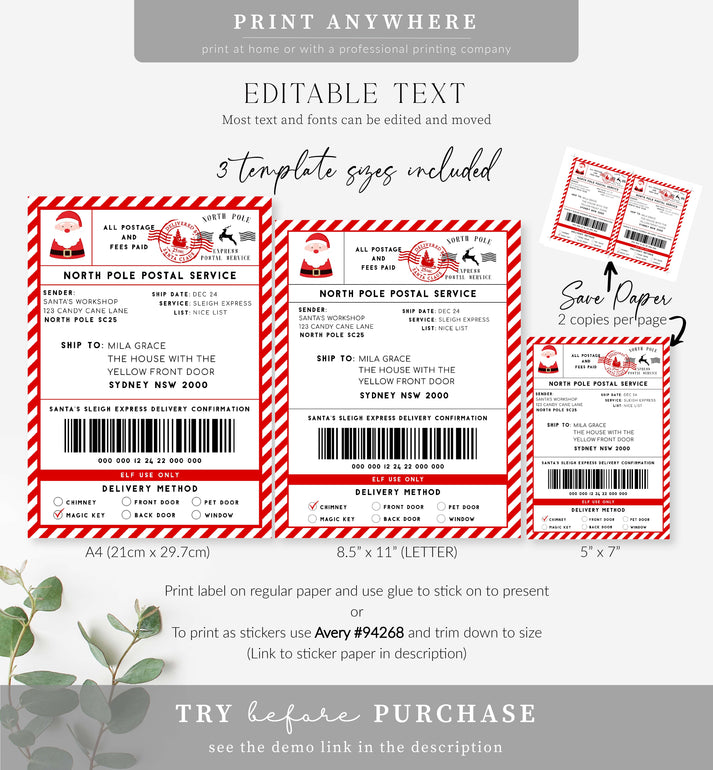 Santa's Workshop Red | Printable Christmas Shipping Label Template ...