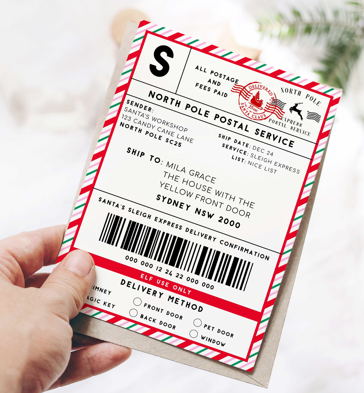 Santa's Workshop Pink Multi | Printable Christmas Shipping Label Templ ...