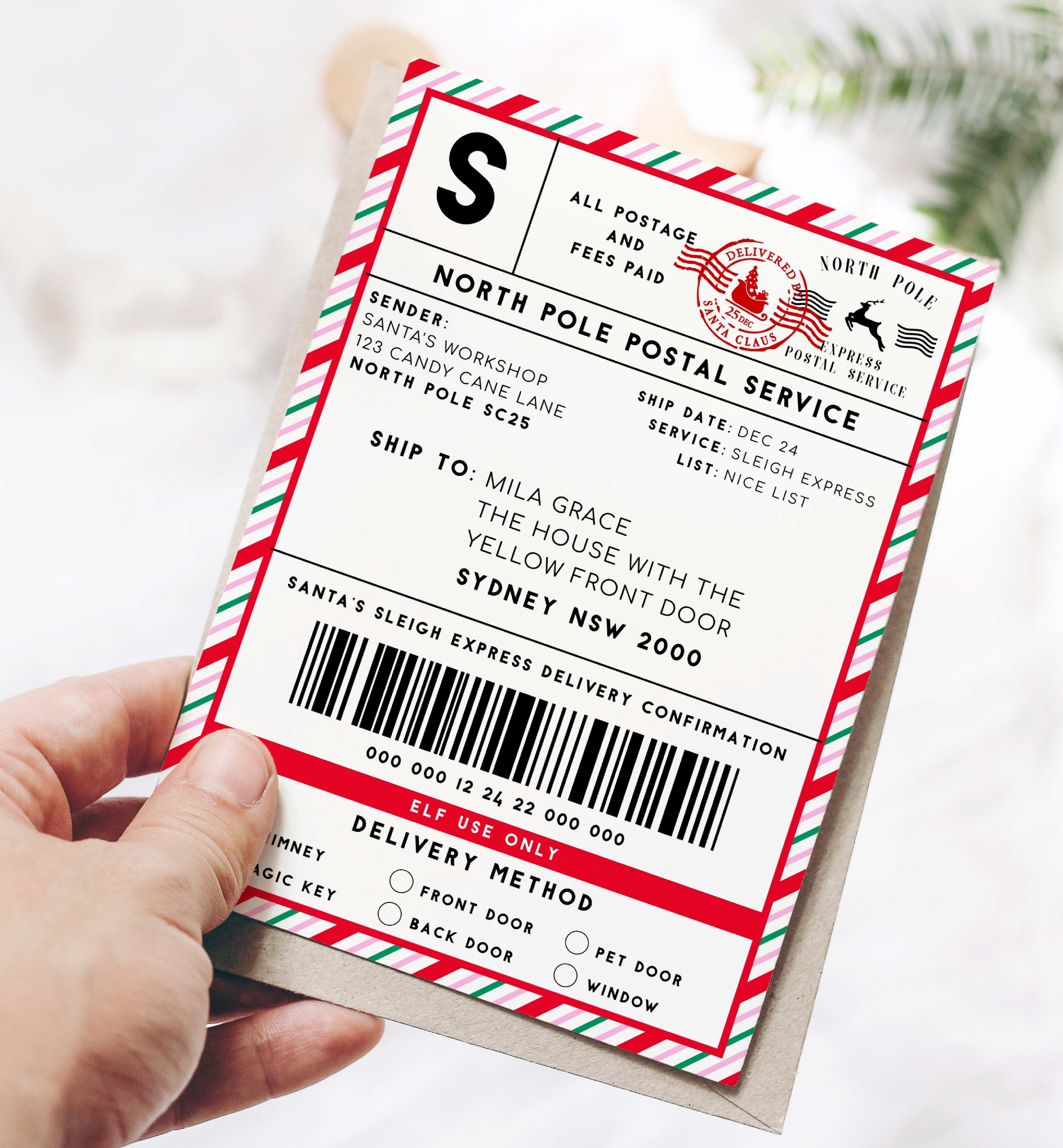 Santa's Workshop Pink Multi | Printable Christmas Shipping Label Templ ...