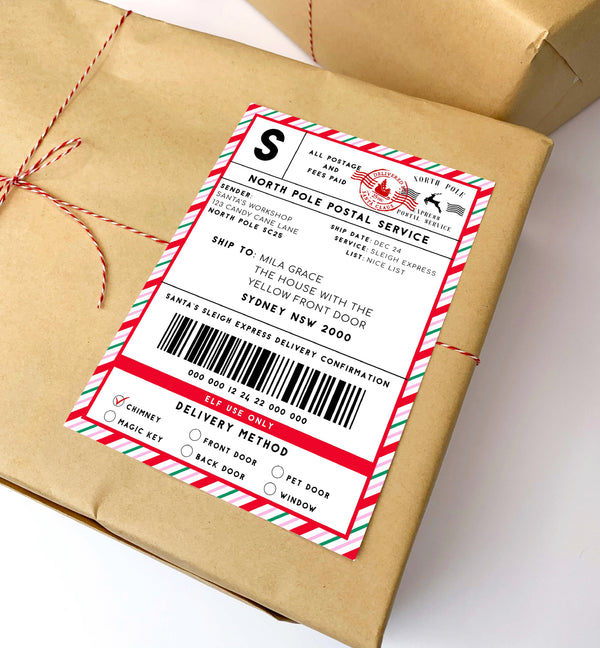 Santa's Workshop Pink Multi | Printable Christmas Shipping Label Templ ...