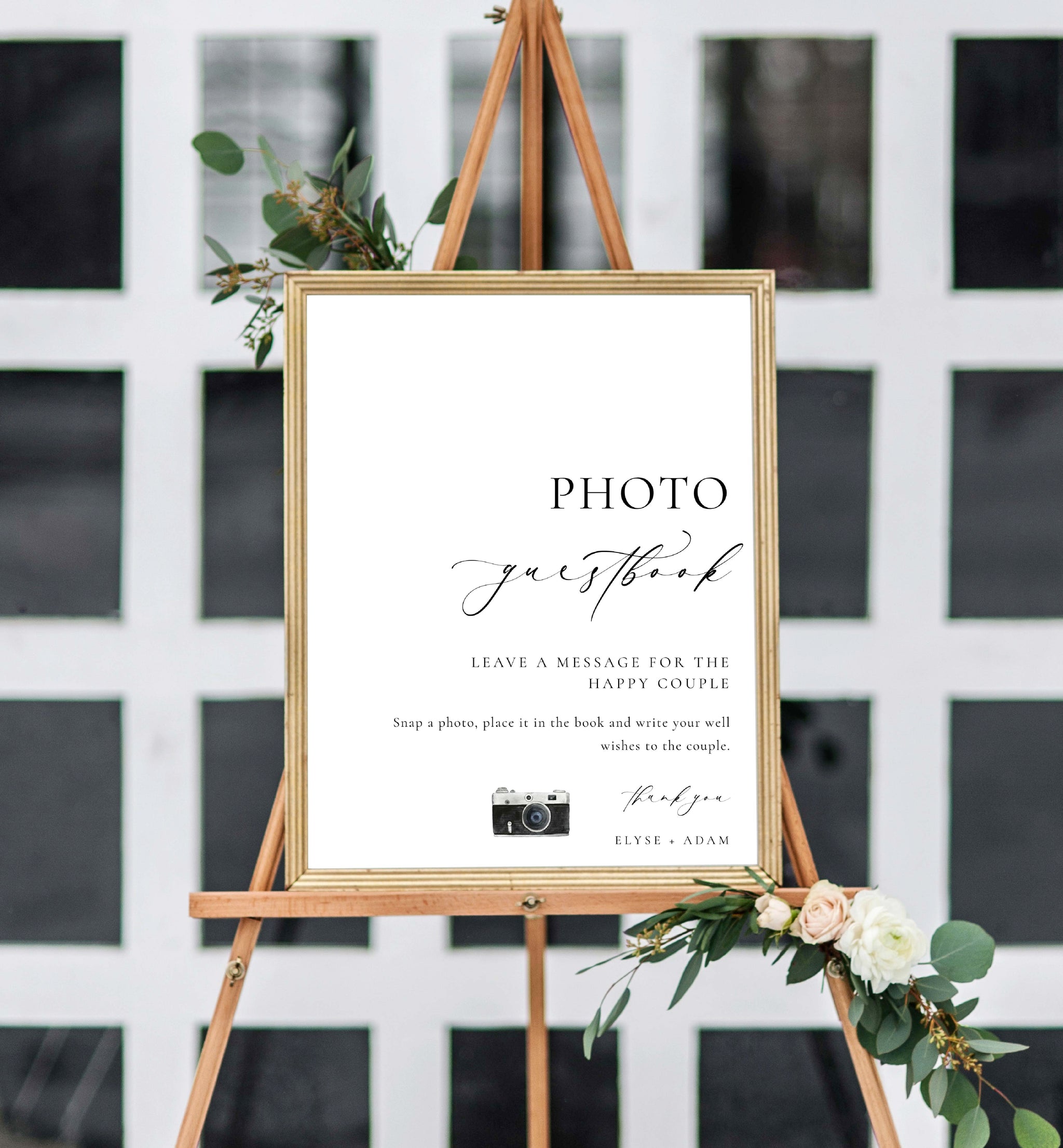 Ellesmere White | Printable Photo Guestbook Sign Template – Black Bow ...