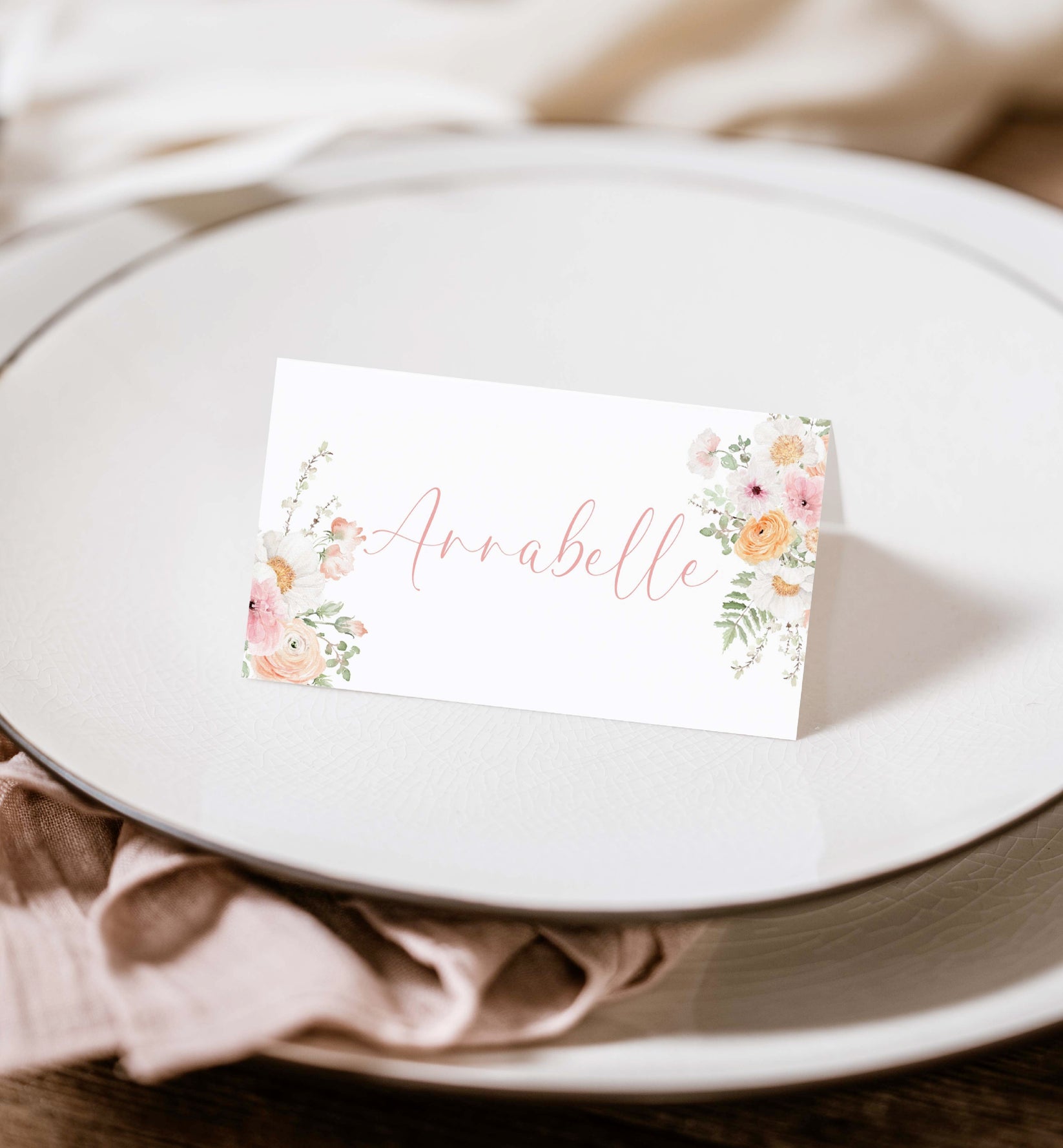 Millie Floral White | Printable Place Cards Template – Black Bow Studio