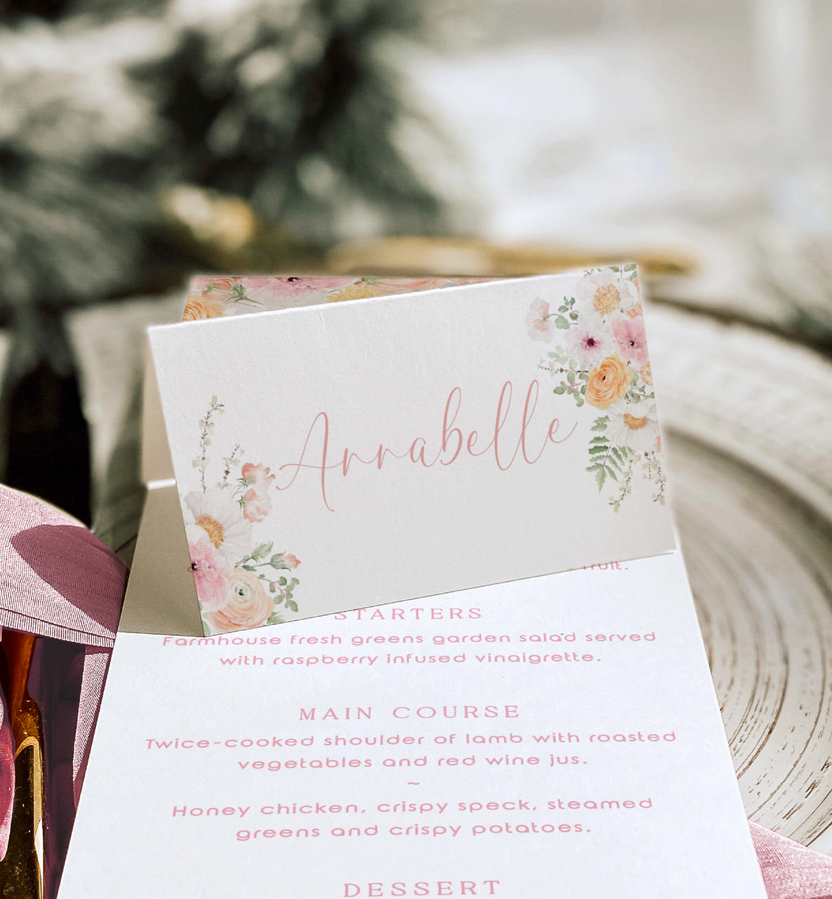 Millie Floral White | Printable Place Cards Template – Black Bow Studio