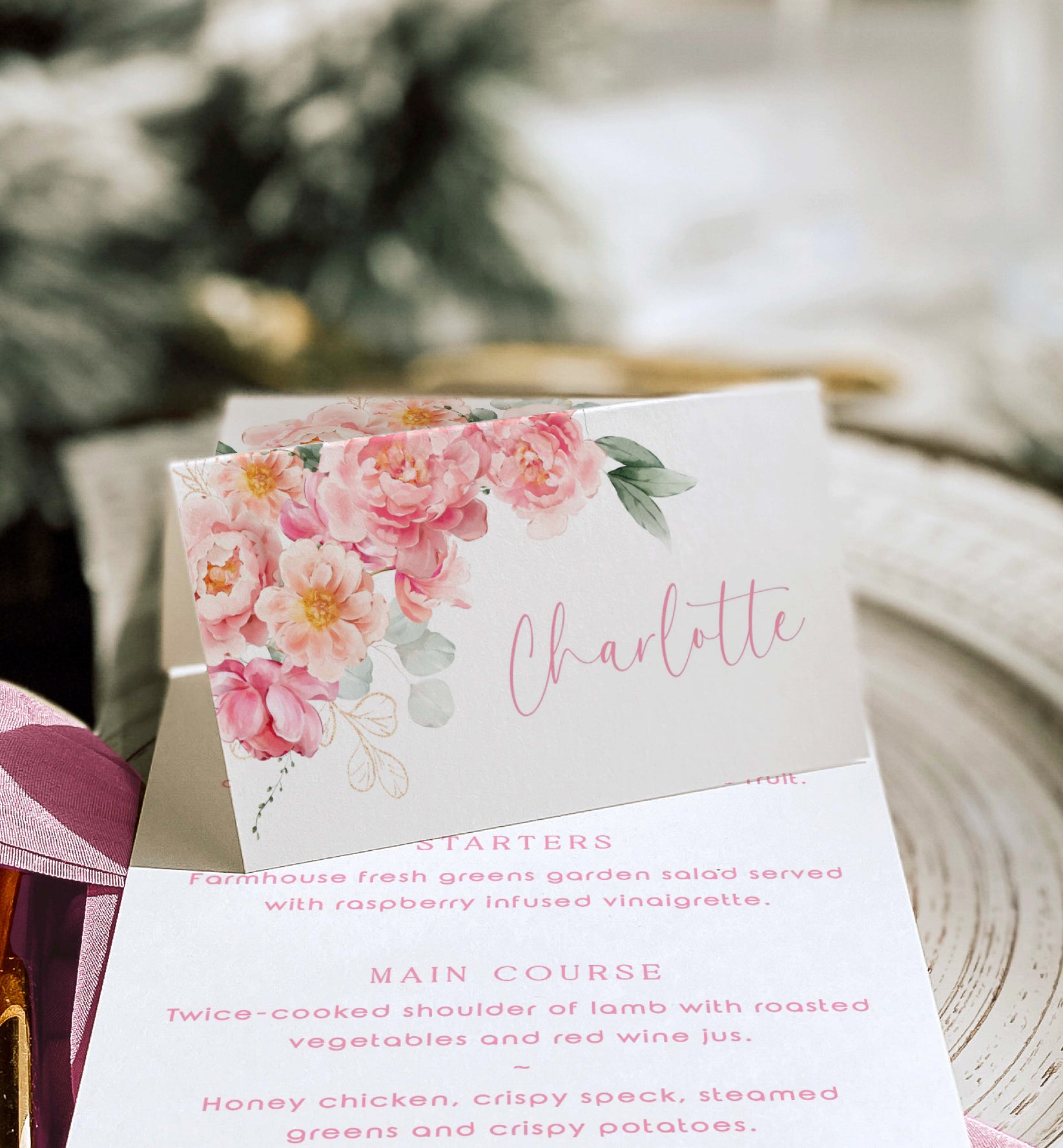 Piper Floral White | Printable Place Cards Template – Black Bow Studio