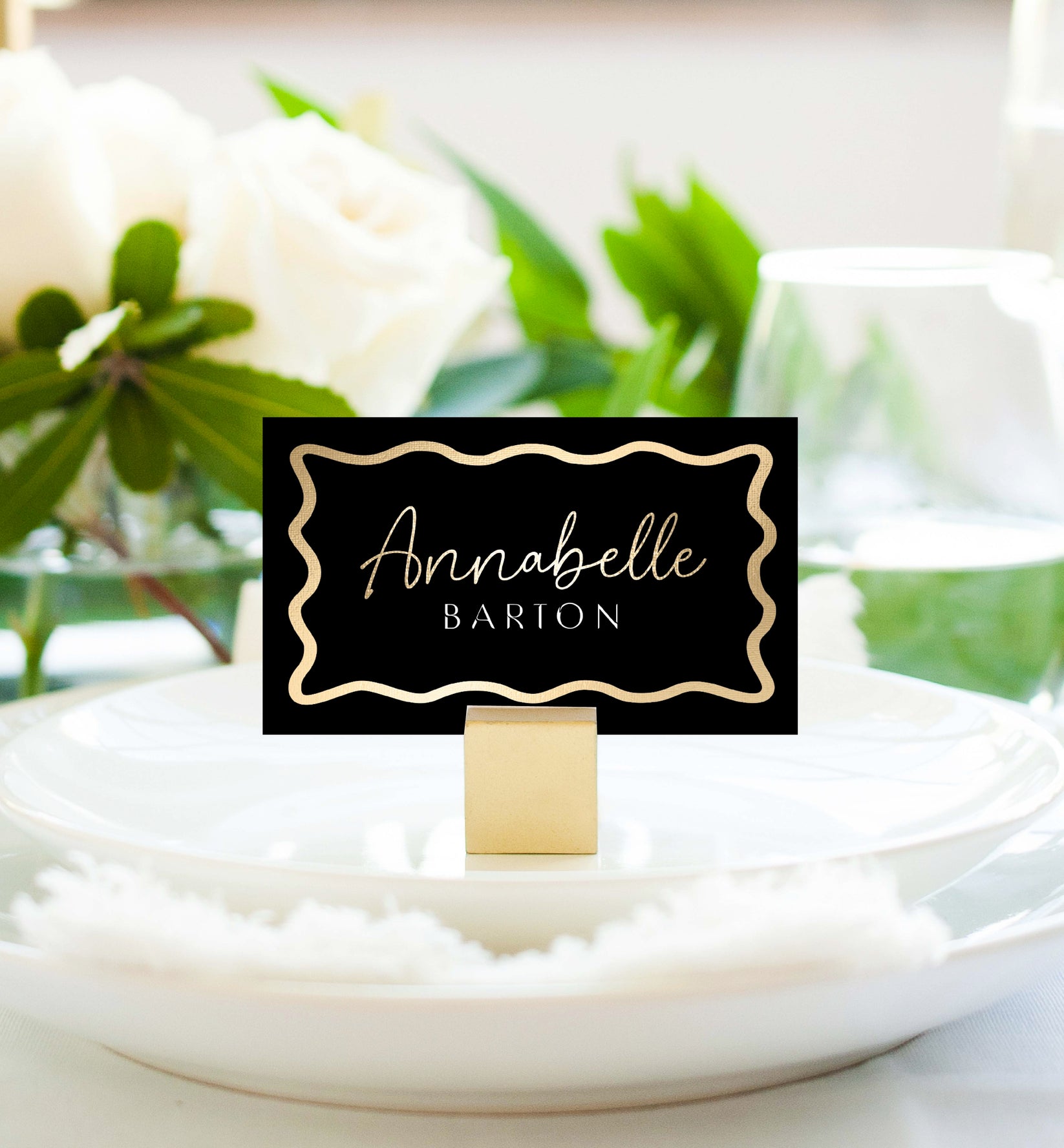 Wave Black Gold | Printable Place Cards Template – Black Bow Studio