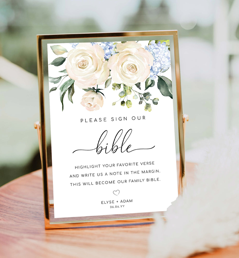 Darcy Floral White | Printable Bible Guestbook Sign Template – Black ...