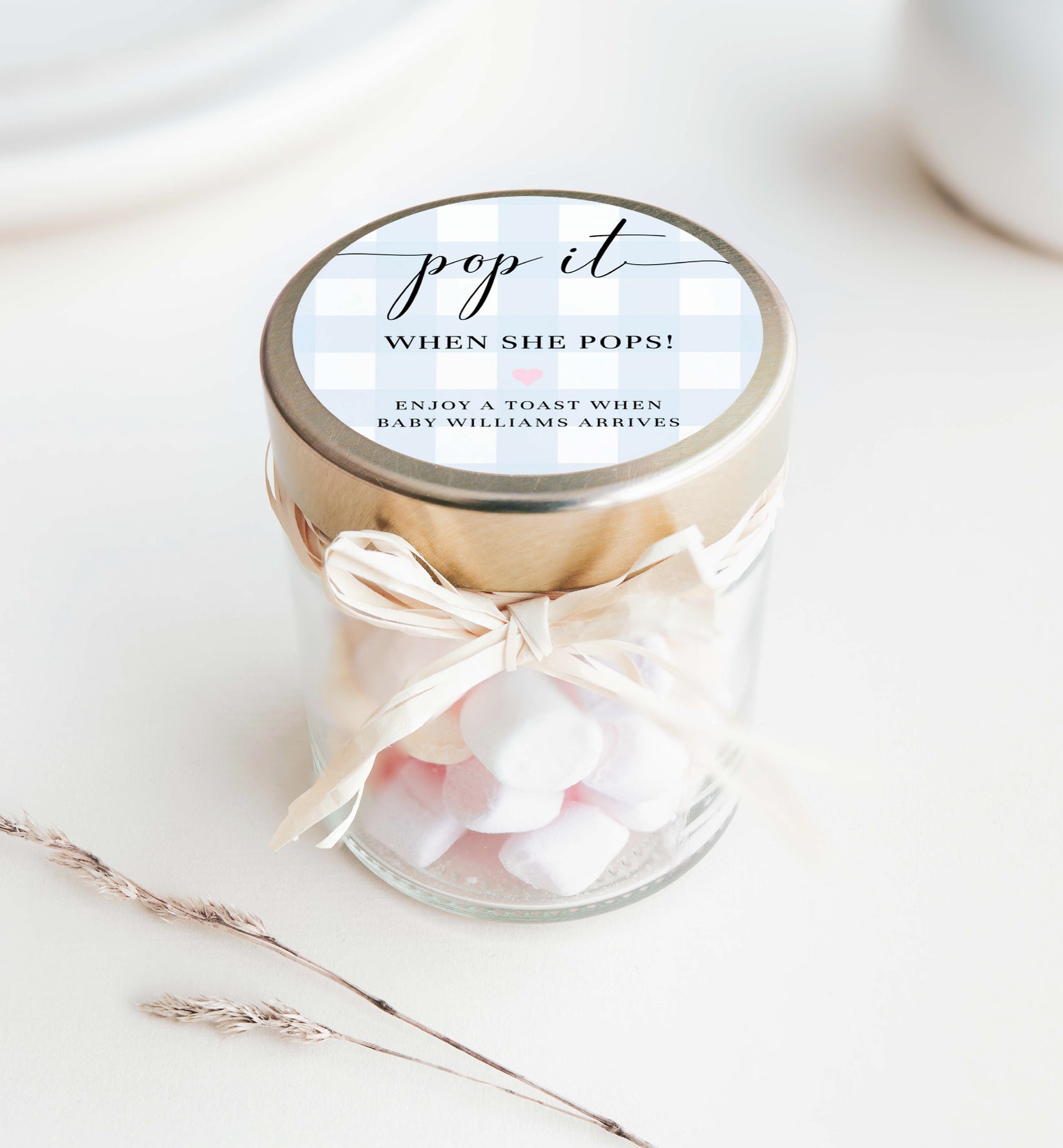 Gingham Blue | Printable Pop It Favour Tags Template – Black Bow Studio